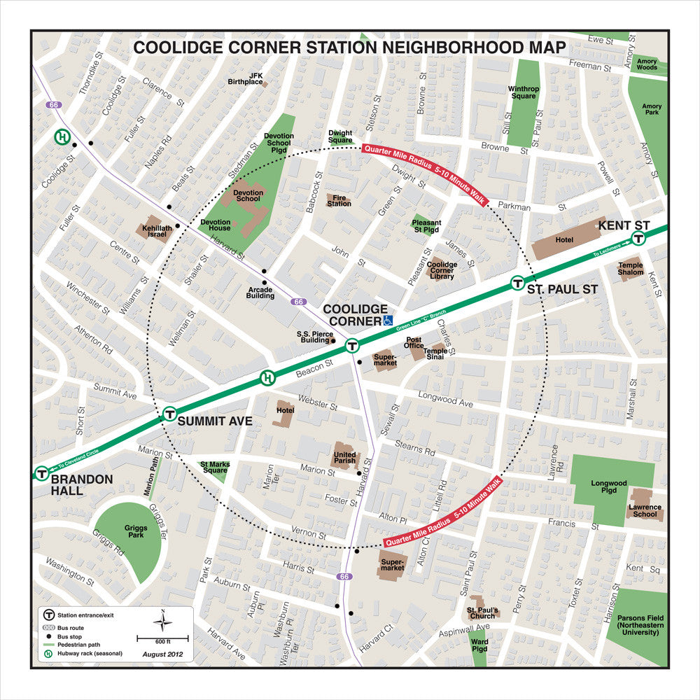 MBTA Coolidge Corner Station Neighborhood Map (Aug. 2012) – MBTAgifts