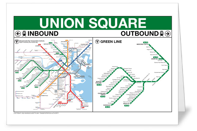 MBTA Union Square Green Line Station Panel Greeting Card 5x7 - CLASSIC ...