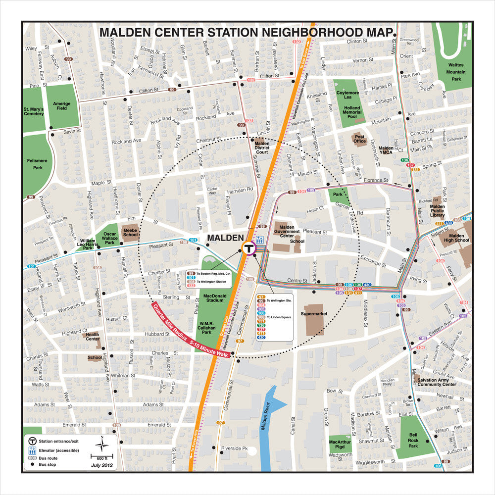 MBTA Malden Center Station Neighborhood Map (Jul. 2012) – MBTAgifts