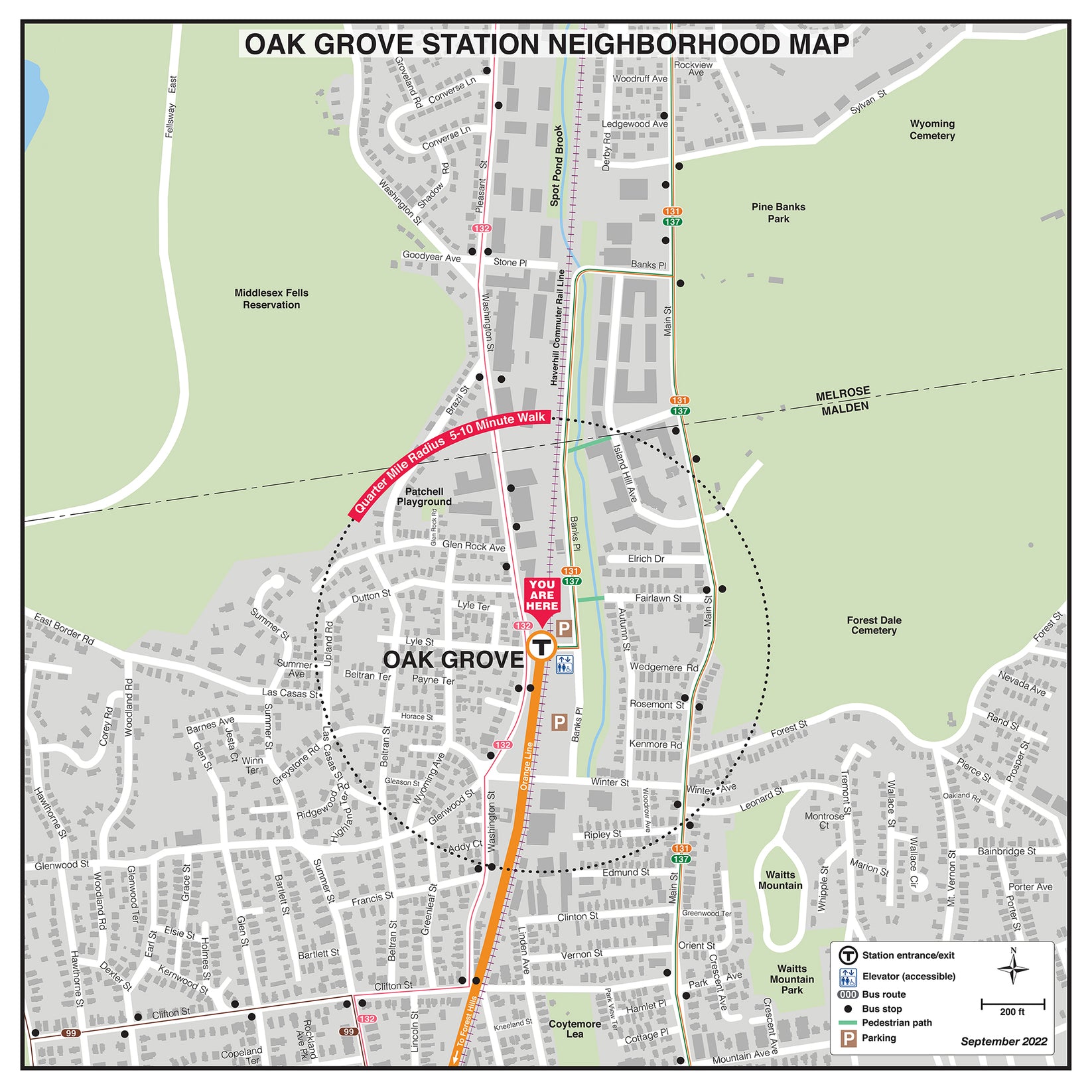 MBTA Oak Grove Station Neighborhood Map (Sept. 2022) – MBTAgifts